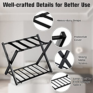 Safstar Folding Luggage Rack with Shoe Shelf, Metal Suitcase Stand, Portable Baggage Holder for Bedroom, Hotel, Guest Room, Black (Set of 2)