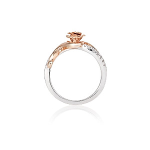 Jewelili Enchanted Disney Fine Jewelry 10k White and Rose Gold 1/5 Cttw Diamond Belle Rose Ring Size 8