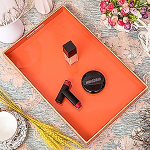 MAONAME Orange Serving Tray with Handles, Modern Decorative Tray for Coffee Table, Plastic Rectangular Tray for Ottoman, Bathroom, Halloween Decor, 15.75” x 10.2” x1.57