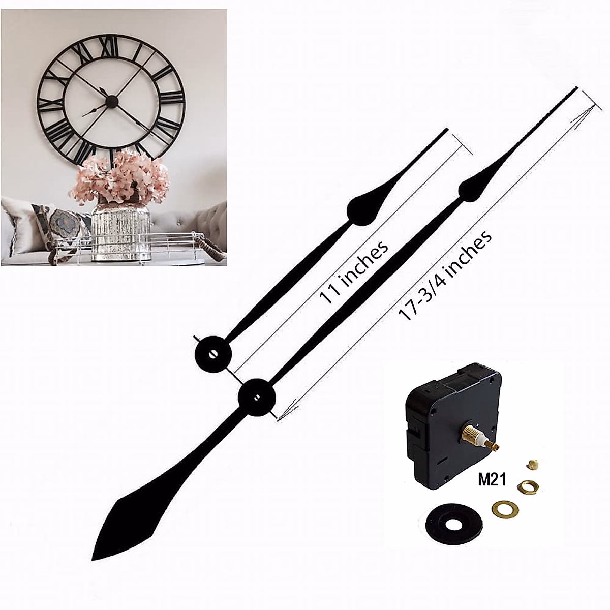 WYZBEN 17 inch Large Hands and High Torque Clock Movement Combo