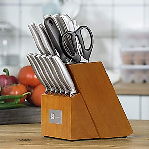 T.J Koch Knife Set Stainless Steel Knives Premium Non-slip Single Piece with Golden Oak Block Kitchen Scissors Sharpener Rod 14-piece