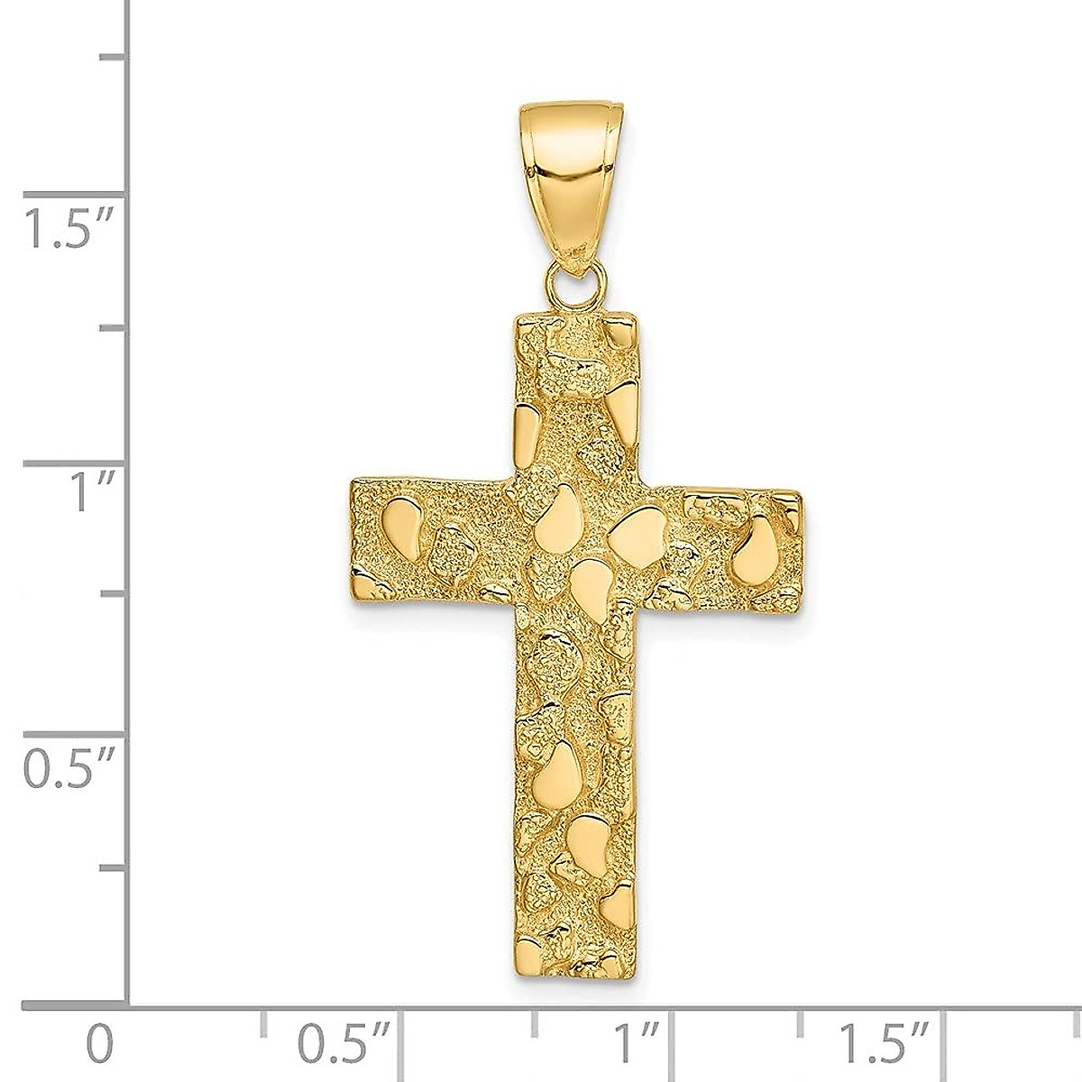 Diamond2Deal 14k Yellow Gold Polished Textured Nugget Style Cross Pendant Fine Jewelry for Women