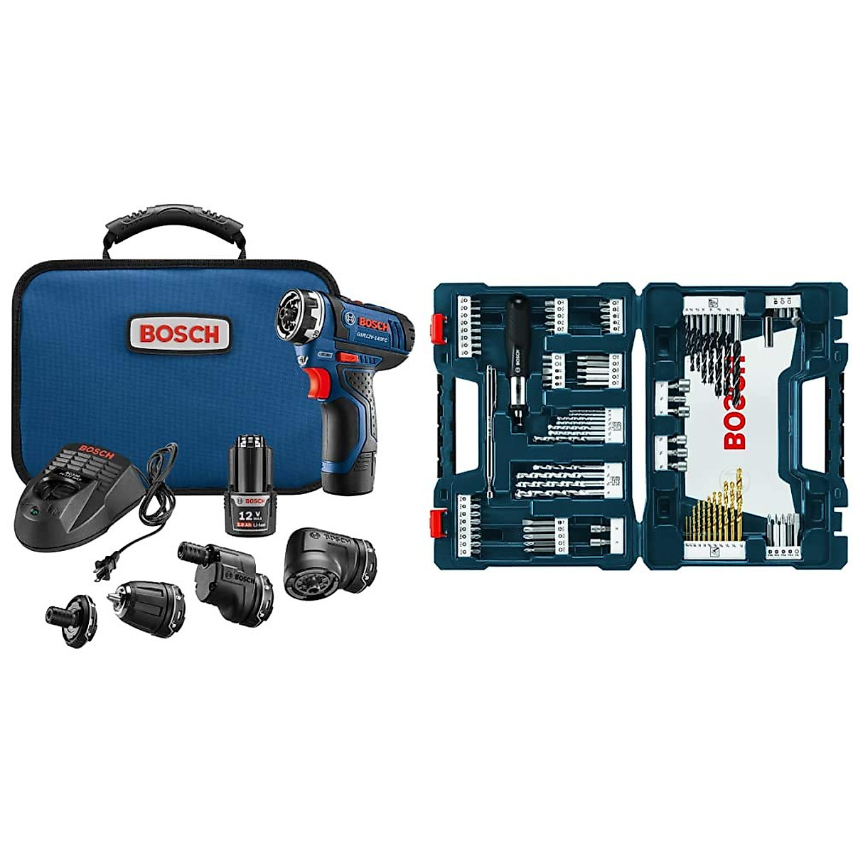 Bosch GSR12V-140FCB22 Cordless Electric Screwdriver 12V Kit - 5-In-1 Multi-Head Power Drill Set and 91-Piece Drilling and Driving Mixed Set MS4091
