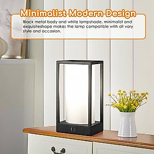 GGOYING Bedside Table Lamp,Touch Control Table Lamp with 3-Way Dimming,USB C Charging Ports,LED Bulb,Black Metal Body and White Fabric Lampshade Bedroom Lamp