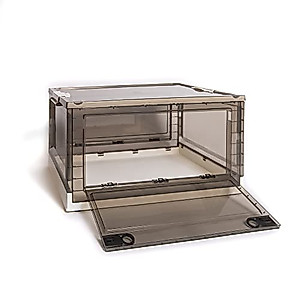 Best Home Fashion 2 packs LARGE Storage Bins Side Opening, Stackable Lid Collapsible, Foldable, Easy Tidy Up with Storage Box, Ideal for Home & Office Organization Storage Cube (Large, White)