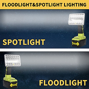 DTEZTECH 18W LED Work Light for Ryobi One+ 18V Li-ion Ni-Cad Ni-Mh Battery, 2000LM Zinc Alloy Flashlight Spotlight with 3 Light Modes, 110 Degree Pivoting Head Indoor Outdoor Use……