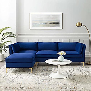 Modway Ardent 4-Piece Performance Velvet Sectional Sofa, Navy