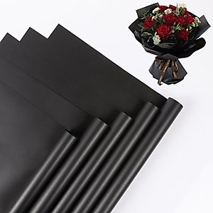 NESCCI 20 Sheet Flower Wrapping Paper - Waterproof Floral Bouquet Wrapping Paper, Florist Supplies Packaging Paper for Wedding Birthday Gift DIY (Black)