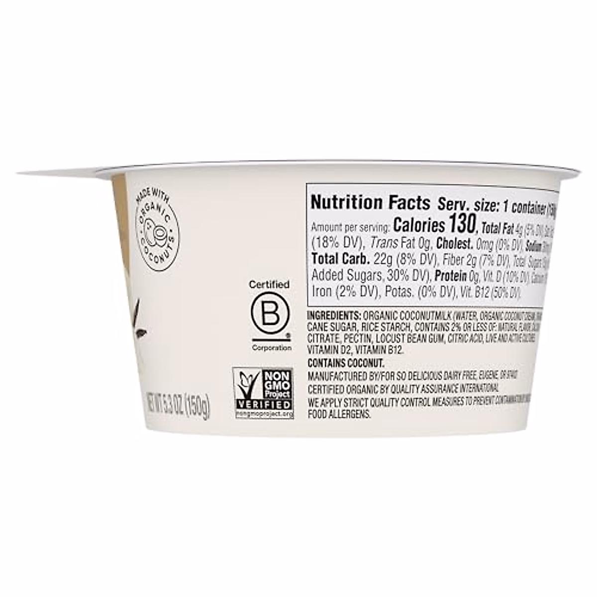 So Delicious Dairy Free Coconut Milk Yogurt Alternative, Vanilla, Vegan, Non-GMO Project Verified, 5.3 oz.