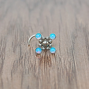 Titanium Nostril Ring Opal - Nose Stud Screw 20g - Nose Ring 18g - Nose Pin - Nose Bone Stud 22g - Nose Earring 16g (Gauge Size: 18g; Style: Left Screw)
