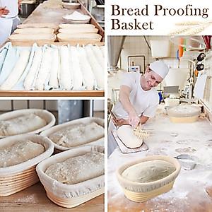 Set of 4 Bread Proofing Basket 8 Inches Oval Shaped Sourdough Bread Proofing Bowl with Liner Rising Rattan Banneton Bowl for Dough Baking