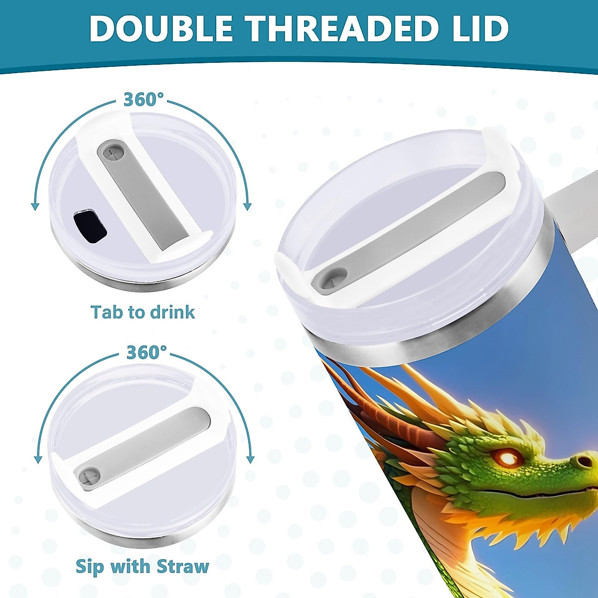 Nexawaveo Cold Cup Dragon under Sky XL Insulated Tumbler with Handle Lid Straw 30-40 oz Reusable Cupholder Friendly Water Bottle