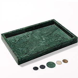 YMXYJM 100% Natural Marble Tray for Bathroom, Genuine Marble Stone Vanity Tray, Luxury Storage Trays for Kitchen, Vanity, Home Decor, Dresser, Non-Resin/Non-Ceramic, 12"x 8"x 1.2", Dark Green