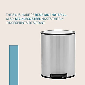 AWENN - Kitchen Garbage Trash Can with Lid and Pedal - Touchless Round Shape Waste Bin - Stainless Steel Dustbin with Removable Inner Bucket for and Outdoors – Gray (3.2 Gallon – 12 Liters)