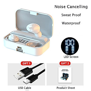 LAURRY F9 Pro True Wireless Earbuds Bluetooth Headphones with Wireless LED Digital Charging Case | Outstanding Details | Deep Bass for Sport (White)