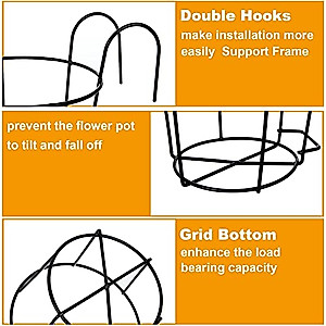 6 Pcs Round Hanging Railing Planters Basket, Metal Flower Pot Holder, Planter Potted Stand Iron Rack Fence Support Stand Shelf with Detachable Hook for Balcony, Garden, Indoor and Outdoor, Black