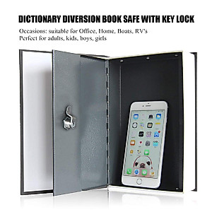 Book Safe with Key Lock – Jssmst Home Dictionary Diversion Safe Lock Box Safe Metal Box, Black Large, SM-BS004BL