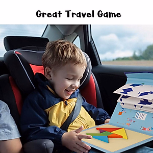 BEESTECH Wooden Tangram Puzzle Book, Travel Games for Kids in Car, Plane or Take Out for Restaurant, Educational Learning Puzzles Toys, On The Go Toys for Kids, Boys, Girls 3,4,5,6,7,8 Years Old