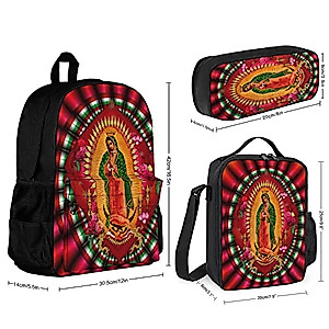 WayGoTee Virgin Mary Our Lady of Guadalupe Backpack Bookbag With Shoulder Bag Pencil Bag Set Bookbags 3pcs Set Gifts