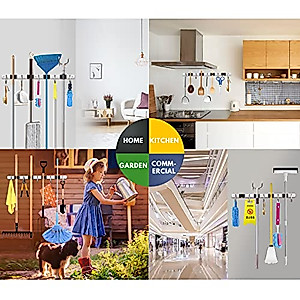 Laufary Broom Holder Wall Mount 4 R 5 H,Stainless Steel Mop Holder Wall Mount,Easy to Install Broom Storage Rack, for Home, Kitchen, Garden, Garage Organizing