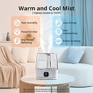 TASIGOK Humidifiers for Bedroom Home, 6L Cool and Warm Mist Air Humidifier for Large Room Baby Nursery, 50H Easy Clean and Top Fill, Quiet with Ultrasonic, Essential Oils, Auto Mode, for House, Plants