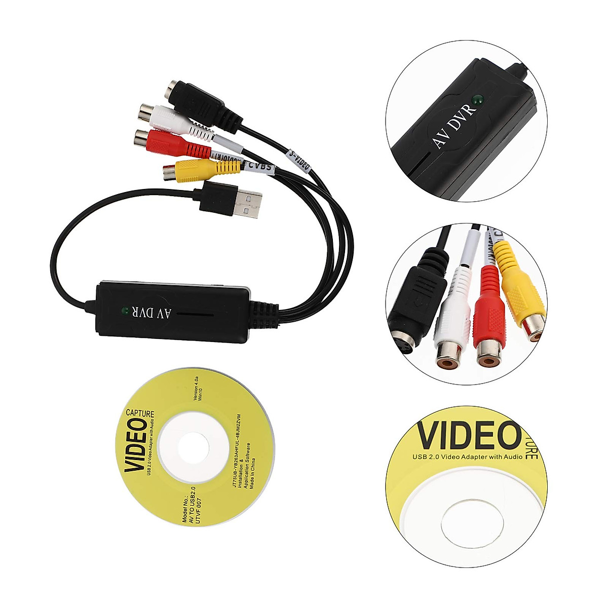 OSALADI Video Converter Capture USB Capture Card USB Capture 1 Set of Video Adapter Video Selector Portable Audio Adapter (Black) Capture Card Audio Video Capture