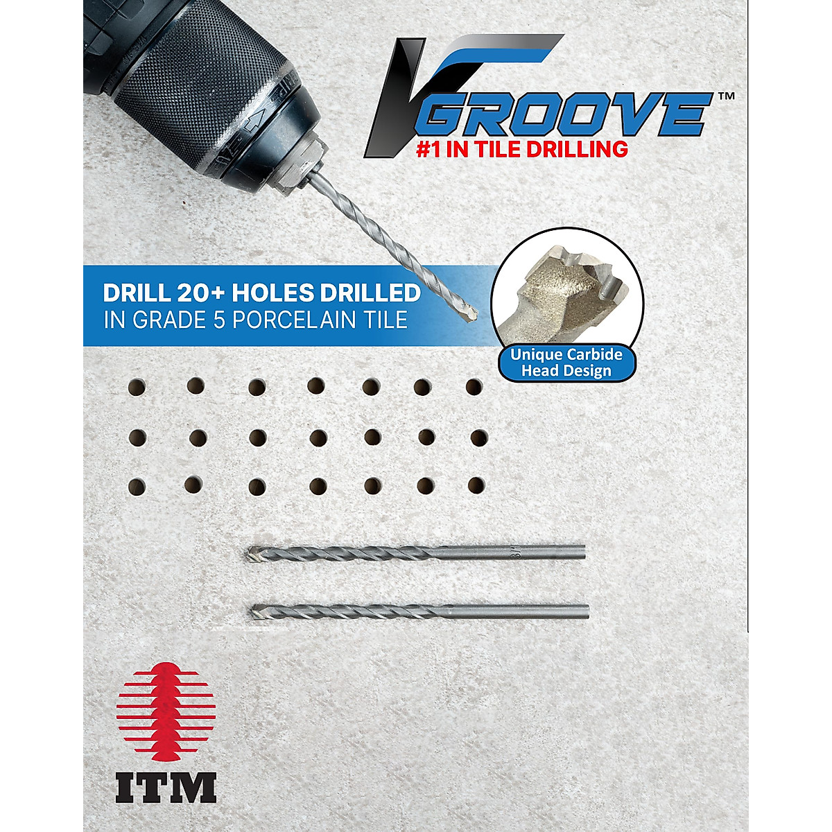 ITM V-GROOVE - VG-4002B - 3/16" X 4" - 25 Pack - Porcelain Tile Drill Bits - Carbide Tipped Drill Bits for Porcelain, Ceramic, Marble, Stone and Glass Tile