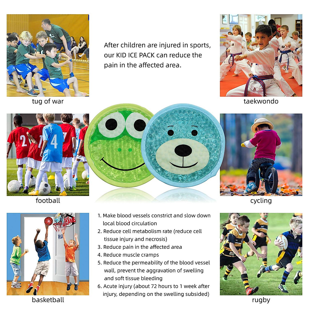 Large Kids Boo Boo Ice Pack,2 Packs Cute Heat Cold Gel Beads Packs for Kid's Fever,Pain Relief,Wisdom Teeth,First Aid and Neck, Head, Arms, Legs Injuries.