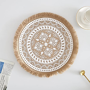 15 Inch Boho Tassels Round Placemats, HEILA Table Mats Set of 4 Jute Weave Heat Proof Washable Circle Kitchen Placemats for Table Dinner Wedding Home Decoration