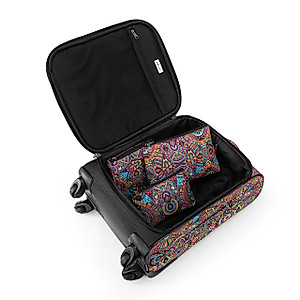 Sakroots On the Go 4 Piece Travel Bundle, Includes 21" Rolling Suitcase, Packable Large Tote, Medium & Small Pouches, Rainbow Wanderlust