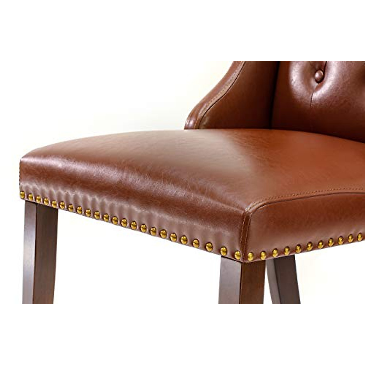 East West Furniture HLFO3-MAH-46 3 Piece Dining Room Furniture Set Contains a Round Dining Table with Pedestal and 2 Brown Faux Faux Leather Upholstered Chairs, 42x42 Inch, Mahogany