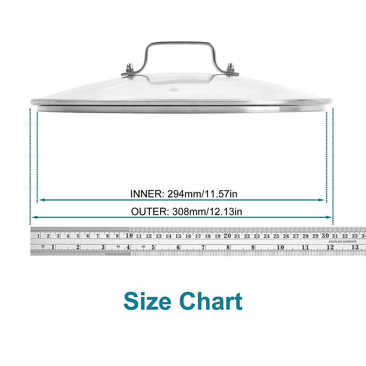 12 Inch Pan Lid - Glass Lid with Stainless Steel Handle for Frying Pan and Pots (12" Lid)