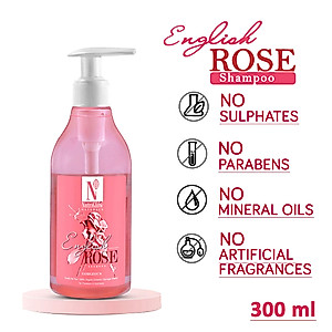 NUTRIGLOW Naturals English Rose Shampoo, Scalp De-Tox, Organic Extracts, Control Dandruff and Damage Repair, Best For Dry Scalp, Soothing To Hair, No Parabens & Sulphates 10.14 Oz