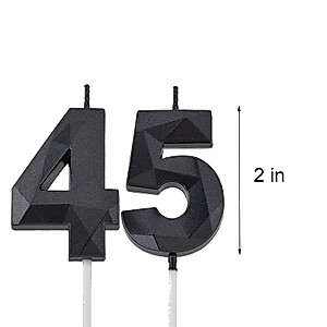 2 inch Black 45 & 54 Birthday Candles, 3D Diamond Number 45th & 54th Cake Topper for Men Women Birthday Party Decorations Theme Party