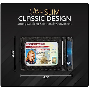 Money Clip Leather Wallet For Men Slim Front Pocket RFID Blocking with Super Strong Magnetic