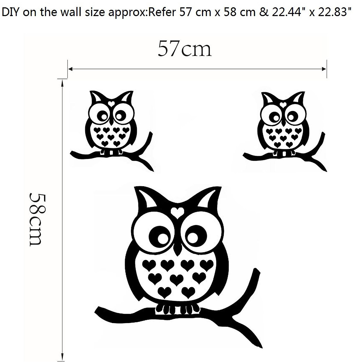 BIBITIME Nursery Decor Vinyl Sticker 3 Branches Owls Wall Decal Birds Family Living Room PVC Decorations Baby Kids Boys Girls Children Bedroom Classroom Art Decals