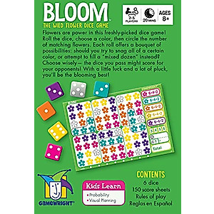 Gamewright - Bloom - The Colorful Wild Flower Roll and Write Dice Game, 5"