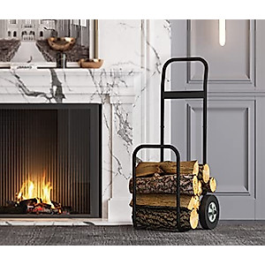 Fire Beauty Firewood Log Cart Carrier, Outdoor and Indoor Wood Rack Storage Mover, Rolling Dolly Hauler