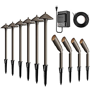Malibu Low Voltage Landscape Lights Kit Outdoor Pathway Lighting 12V spot Lights 10 Pack with Electrical Wire and Low Voltage Transformer for Outdoor Garden Driveway 8308-9903-10, Bronze