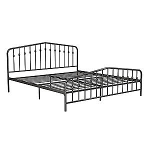 Novogratz Bushwick Metal Bed with Headboard and Footboard | Modern Design | King Size - Grey