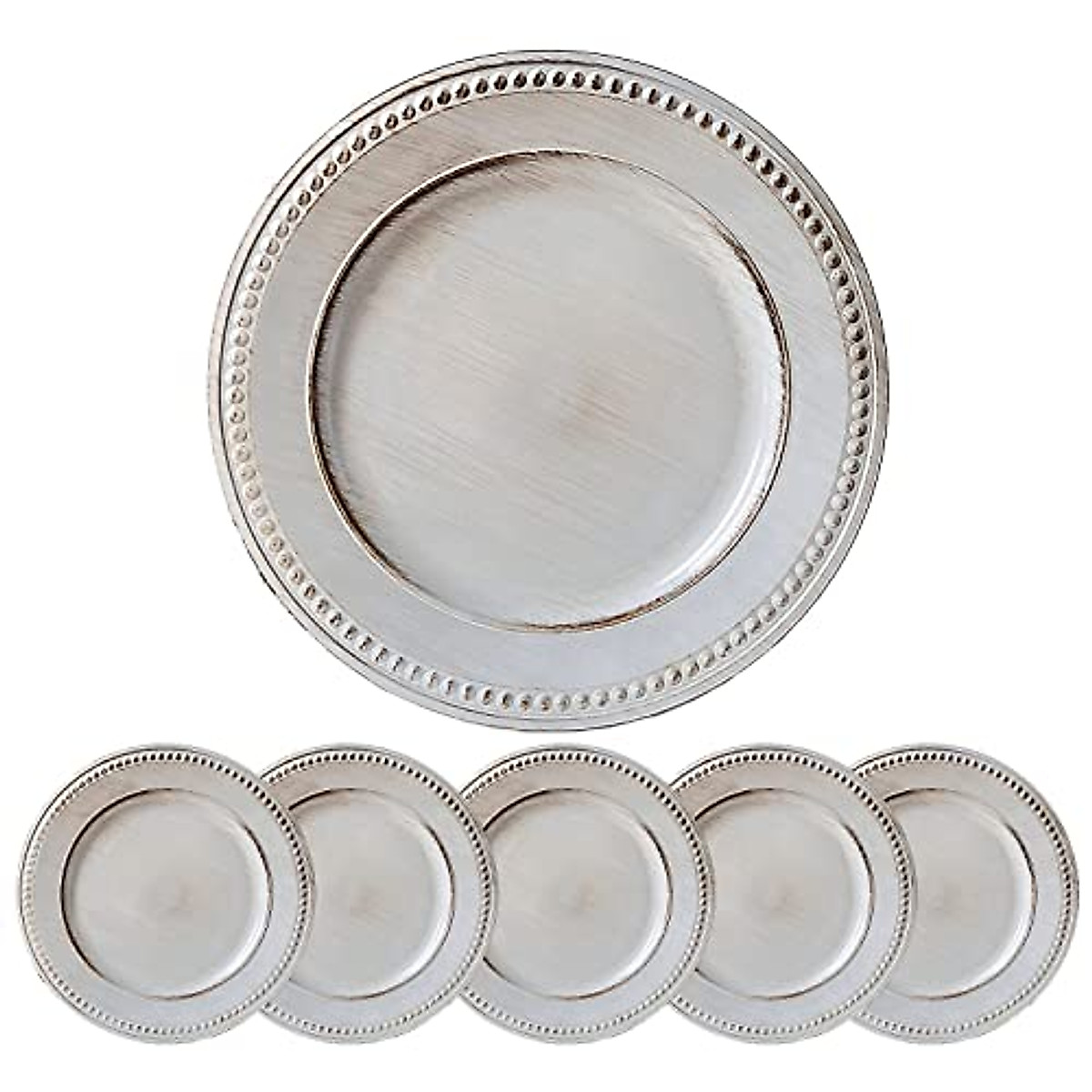 Umisriro White Charger Plates,13 Inch Vintage Dinner Plate Chargers Round Server Ware.Set of 6 Plastic Beaded Chargers for Dinner Plates, Party, Wedding(White)