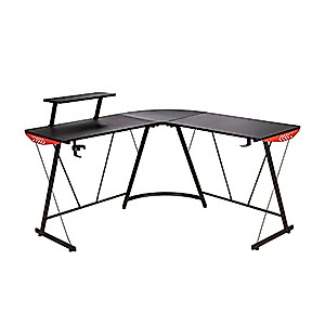 LAZYLAND L Shaped Gaming Desk, 50" Home Office Desk, Office Writing Workstation with Headphone Stand and Cup Holder for Game Player,Office Worker