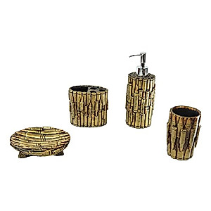 Ebros Gift Rustic Western Military Style Spherical Rifle Ammo Rounds Shells Gold Tone Bullets Bathroom Accessory (Liquid Soap Pump Dispenser, Tumbler Cup, Soap Dish and Toothbrush Holder Set of 4)