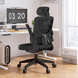 XUEGW Ergonomic Mesh Office Chair Computer Desk Chair with FILP up Armrest Gaming Chair with Lumbar Support Adjustable Headrest Height Swivel Chair for Home and Office