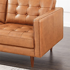 ASHCROFT Lucille Modern Living Room Top Leather Corner Sectional Couch in Cognac Tan