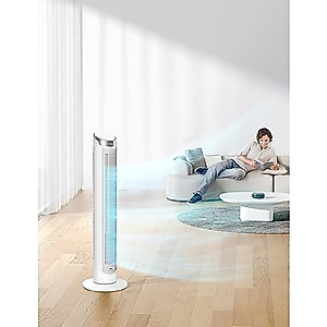 Dreo Smart Tower Fans that Blow Cold Air, Standing Fan for Bedroom, 90° Oscillating, 26ft/s Velocity Quiet Floor Fan with Remote, 8H Timer, Voice Control Bladeless Fans for Indoors, Works with Alexa, White