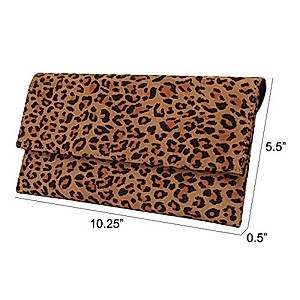 JNB Faux Suede Leopard Print Clutch, Tan