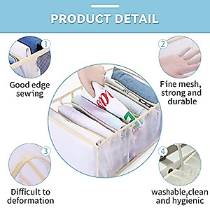 HIPTIS Wardrobe Clothes Organizer, 3PCS Closet Drawer Organizer for Closet, Mesh Clothes Storage Organizer 7Grids for Thin Jeans, T-shirts, Underwear, Socks, Scarves, Leggings, Skirts 2L+1M