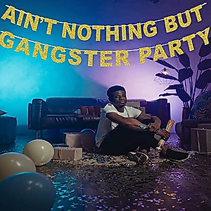 alexkike Glitter Ain't Nothing But A Gangster Party Banner , Ain't Nothig But A Gangsta Party Decorations,90's Hip Hop Party Decor, Disco theme Party 90s Party Supplies(Gold)