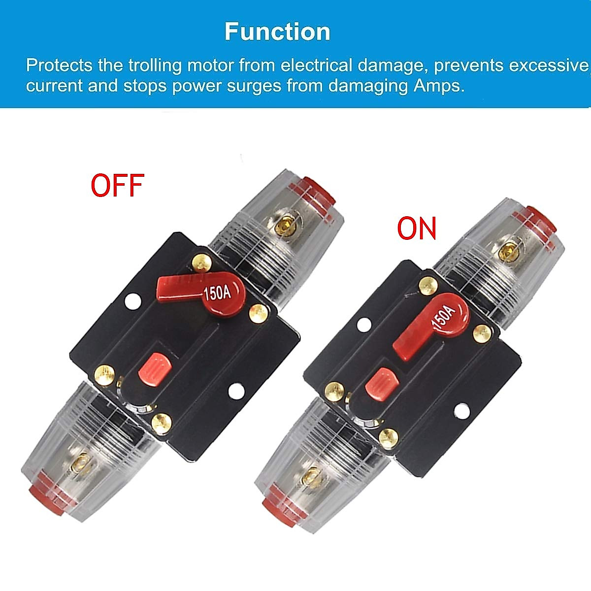 WOHHOM 100A/150A Audio Circuit Breaker Auto Car Stereo Inline Fuse Holders Inverter, Manual Reset 12V-24V DC for Automotive Marine Boat Audio System Protection (150A)